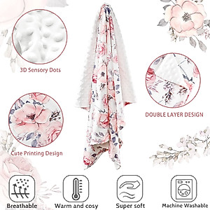 Baby Car Seat Cover & Blanket for Girls, Floral Infant Carseat Canopy, Double Layer Minky Blankets with Dotted Backing, Pink