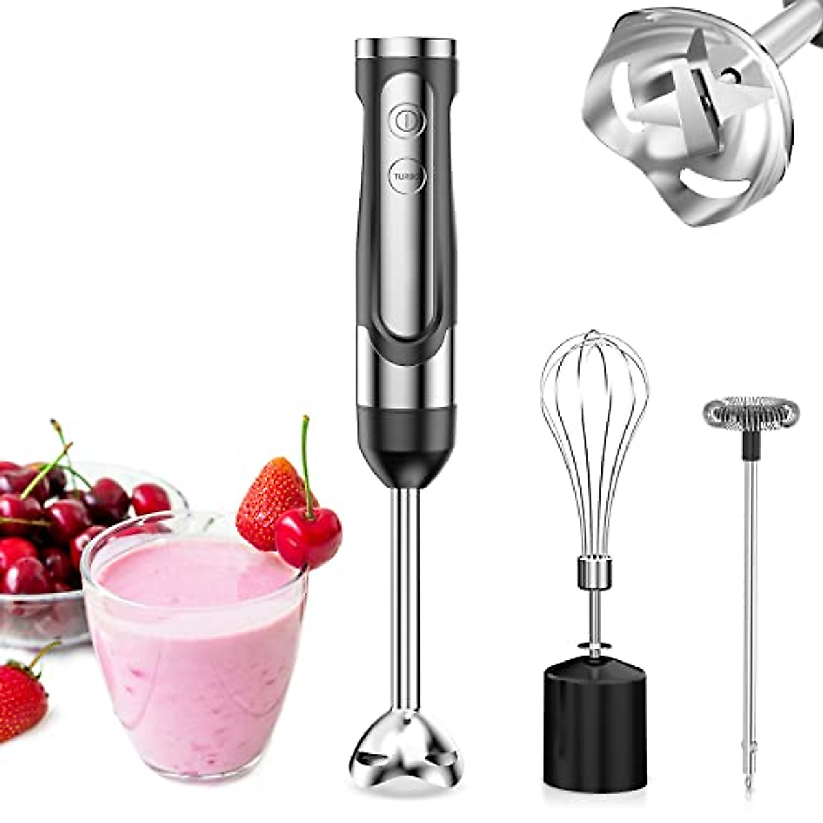 Immersion Blender LINKChef Hand Blender with Whisk 3 in 1 800W ,Variable Speed Controler,304 Stainless Steel Ice Crush Blade with Whisk, Milk Frother