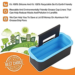 MEITOUFATU 2PCS Silicone Grease Cup Liners for Blackstone, 8x3x3.7inch Reusable Drip Pan Grease Compatible with Blackstone Most Grills Griddle Accessories Red + Blue