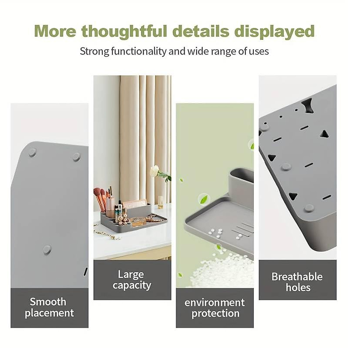 Bathroom Countertop Electric Toothbrush Toothpaste Organizer, Toiletry Counter Sink Silicone Organization Small Storage, Multifunctional Vanity Brush Stand, Green