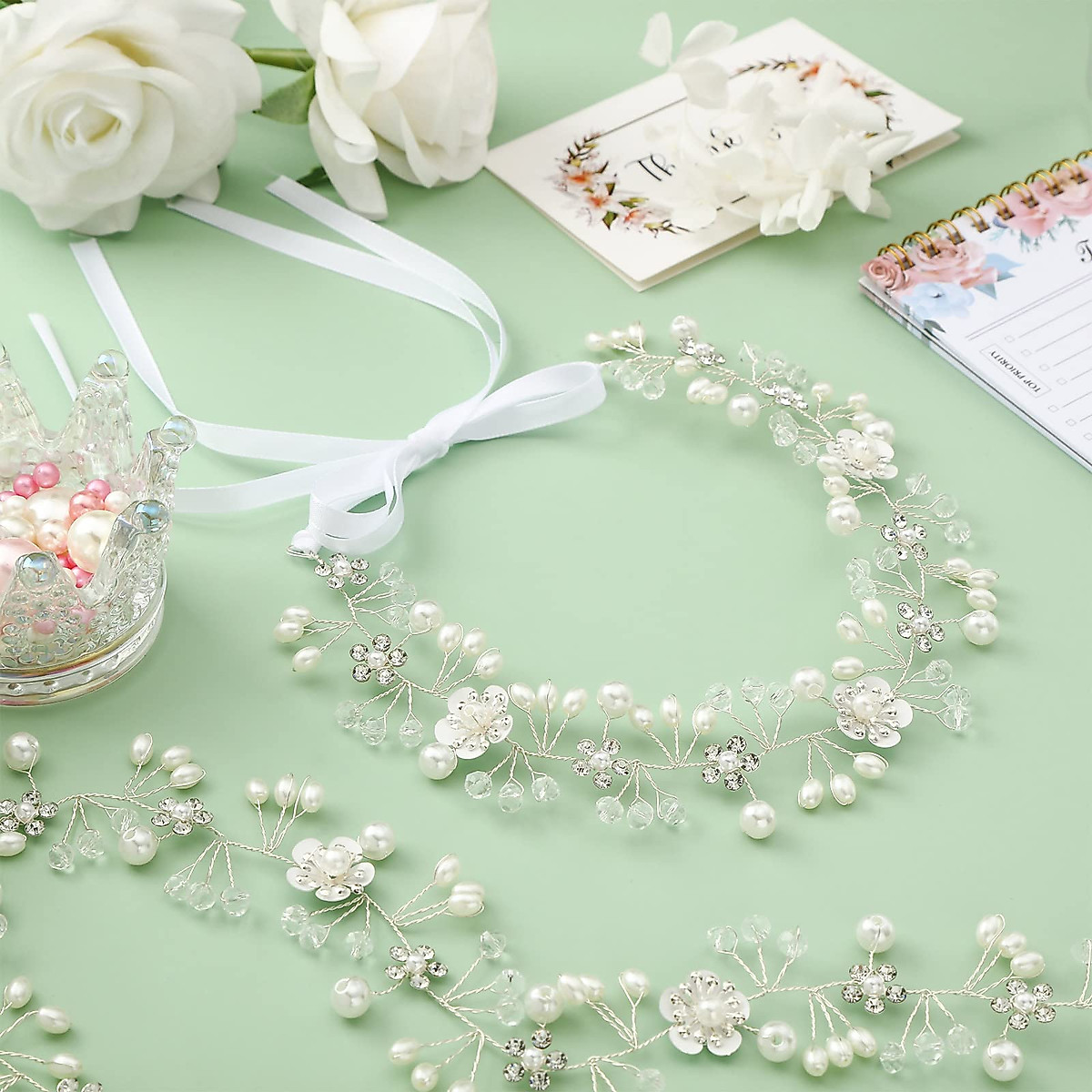 3 Pieces Flower Girl Headpiece Pearl Bridal Headband for Flower Girl Hair Accessory Rhinestone Princess Flower Girl Crown Cute Wedding Hair Accessories for Kids Girls Vine Hair Band (Silver)