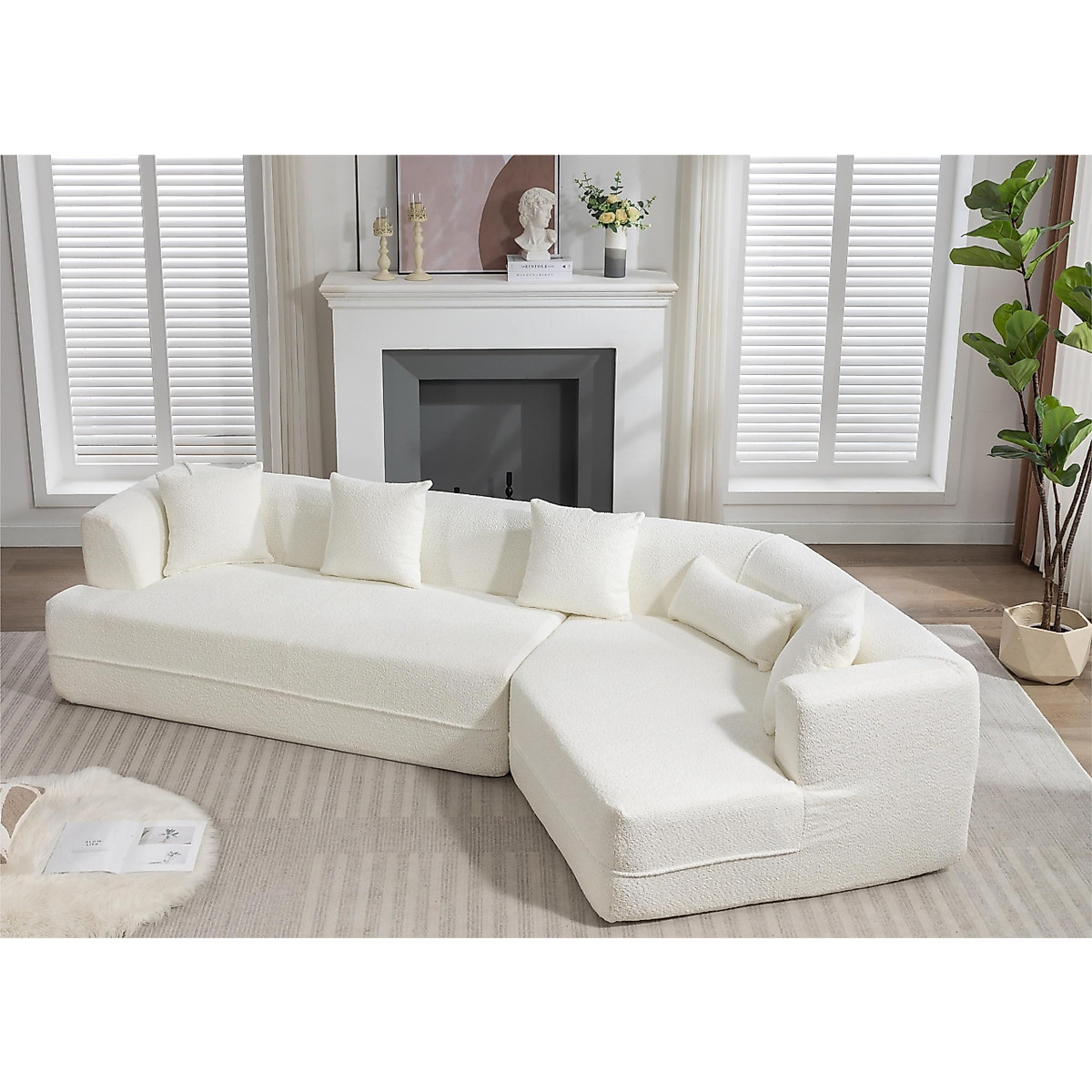 Modular Sectional Living Room Sofa Set, Modern Minimalist Style Couch, Upholstered Sleeper Sofa for Living Room, Bedroom, Salon, 2 PC Free Combination,Boucle Fabric,Anti-Wrinkle Fabric (White)