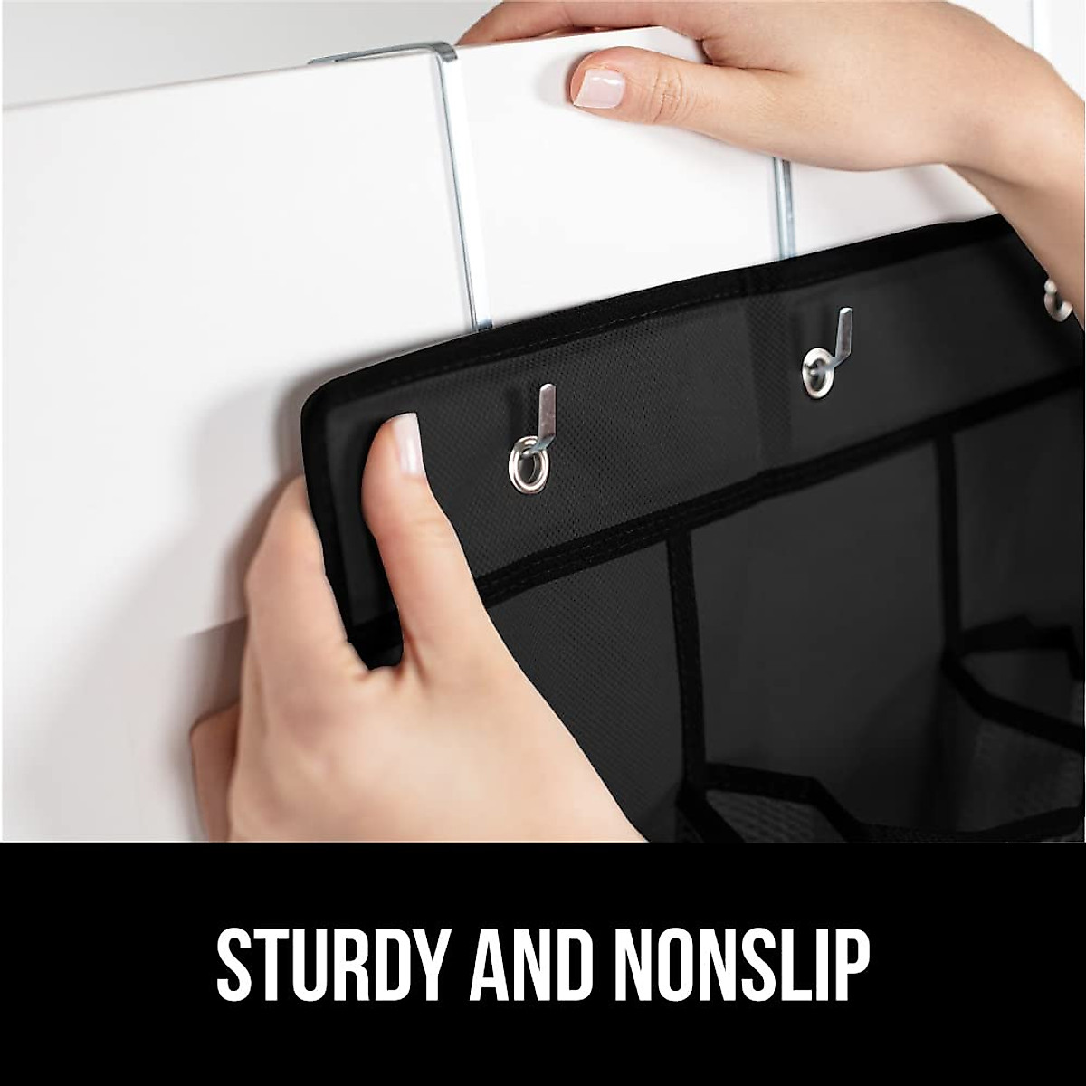 Gorilla Grip Shoe Holder Rack for Over the Door, 24 Mesh Pockets Hold up to 40 Pounds, Back of Closet Organizer, Behind Door Hanger, Nonslip Holders, Shoes, Sneakers and Home Accessories, Black