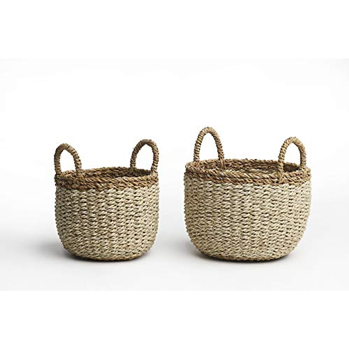 Fab Habitat Storage Basket Set with Handles - Handmade, Natural, Seagrass - Wicker Organizer for Blankets, Towels, Pillows, Toys, Laundry, Baby, Kids, Plants, Home Décor - Dakoro - Ivory Set of 2
