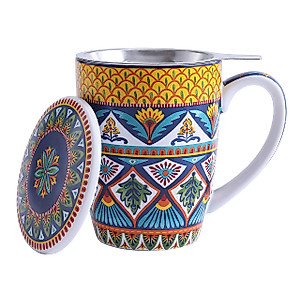 Bico Havana 12oz Porcelain Tea Mug with Infuser and Lid, Microwave & Dishwasher Safe