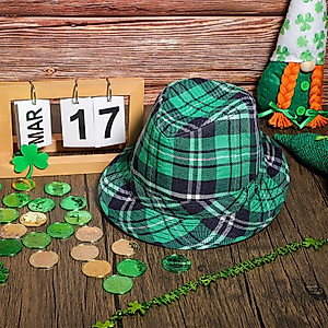 St. Patrick's Day Plaid Fabric Fedora St. Patrick's Day Accessories Green Fedora Women's Berets Hats for Adult (Cute Style)