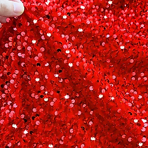 Sequin Fabric Red Glitter Fabric Stretch Velvet Fabric by The Yard 1 Yard Mermaid Sequins Fabric Large Sequins Christmas Fabric for Sewing Dress Sparkly Fabrics for DIY Making Outdoor Polyester Cloth