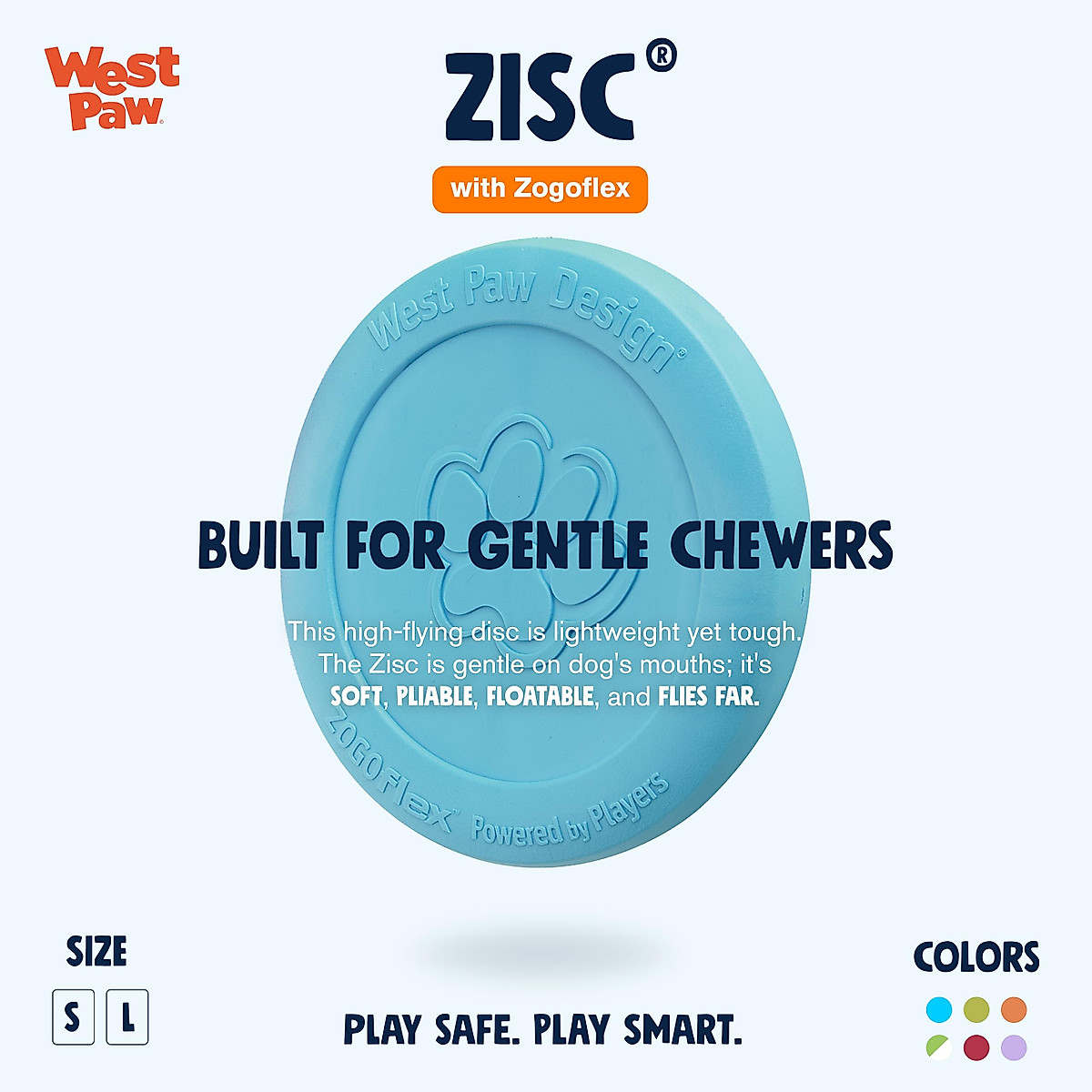 West Paw Zogoflex Zisc Dog Flying Disc, High Flying Aerodynamic Disc for Dogs Puppy – Lightweight, Floatable Disc for Fetch, Tug of War, Catch, Play – Doubles as Food/Water Bowl, Large 8.5", Aqua Blue