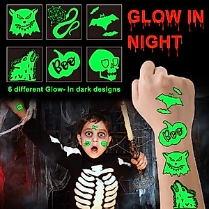 WAVEJOE 180pcs Assorted Halloween Tattoos, 30 Designs Including 36 Glow in The Night Children Tattoos Halloween Trick or Treat Ghost Monster Pumpkin Tattoos
