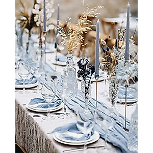 Maliton Dusty Blue Cheesecloth Table Runner 13.3ft Baby Blue Table Runner 160 Inches Cheesecloth Table Runner Bulk for Bohemian Wedding Decorations Baby Shower Birthday Party Table Decorations
