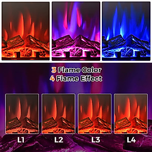 SIMOE 28 Inch Electric Fireplace Inserts, 900/1350W Wall-recessed & Freestanding Fireplace Heater with 3D Flame Colors and 4 Adjustable Brightness, 0-6H Timer, Remote Control, LED Display Fireplace