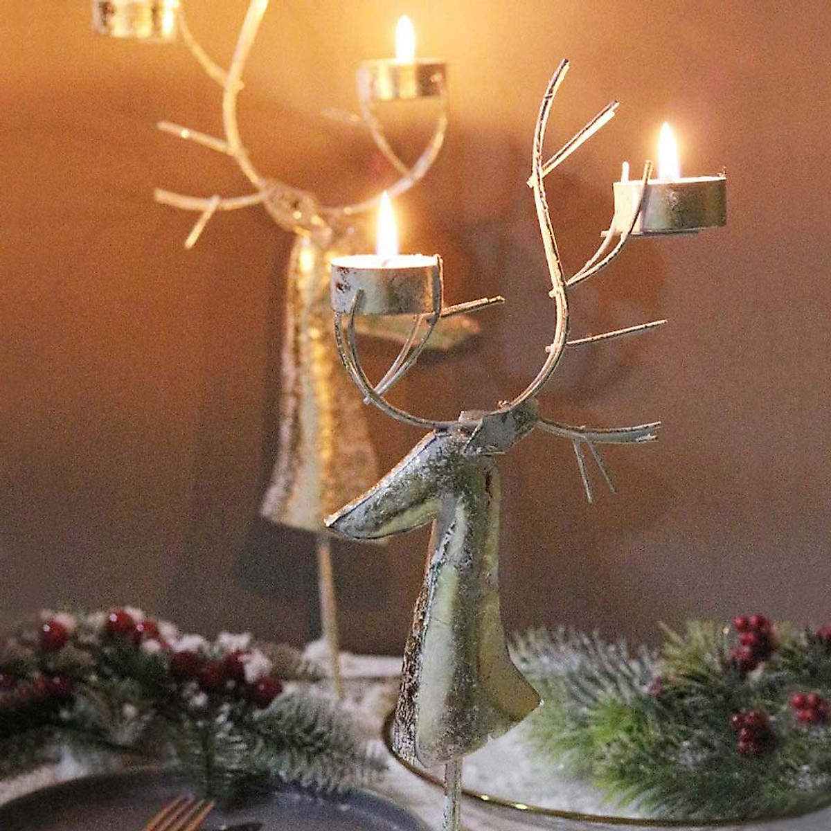 Lingtoolator Holder,Christmas Deer Candlestick Style Candle Holder Retro Center Party Ornament Decor,for Home Hotel Restaurant Dining Table Well Made (Size : 4523cm)