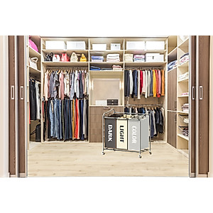 SimpleHouseware Heavy Duty 3-Bag Laundry Sorter Rolling Cart, Silver / Assorted Bags