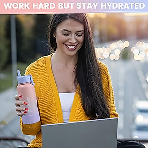 lexlion Water Bottle 32oz, Triple Walled Insulated Stainless Steel Reusable Bottle, Silicone Sleeve, 2 Lids (Spout lid & Straw lid w/2 straw), Metal Mug Gallon, BPA Free, Pinky