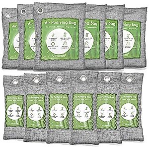 12 Pack Bamboo Charcoal Air Purifying Bag, Activated Charcoal Bags Odor Absorber, Moisture Absorber, Natural Car Air Freshener, Shoe Deodorizer, Odor Eliminators For Home, Pet, Closet (6x50g, 6x150g)
