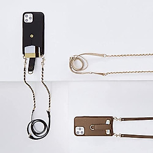 Vaultskin Victoria iPhone 13 Leather Wallet Case and Card Holder, Crossbody Strap Purse for Women (Black - Leather Strap, iPhone 13)