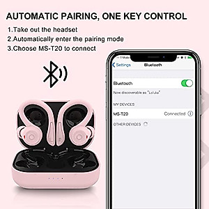 Pink Over Ear Wireless Earbuds with Earhooks Running Bluetooth Earbuds with ear hook Waterproof Small Earphones in Ear Headphones Noise Cancelling Headset Android Ear Buds for Workout Sport Gym
