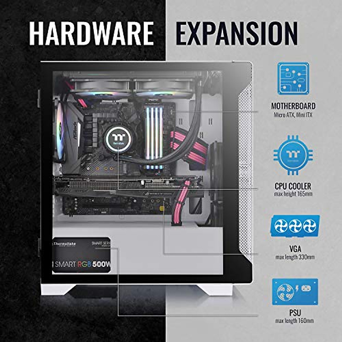 Thermaltake S100 Tempered Glass Snow Edition Micro-ATX mini-Tower Computer Case with 120mm Rear Fan Pre-Installed CA-1Q9-00S6WN-00, White