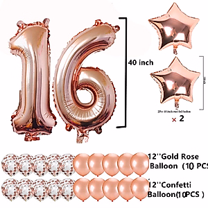 16th Birthday Decorations Party Supplies, Jumbo Rose Gold Foil Balloons for Birthday Party Supplies,Anniversary Events Decorations and Graduation Decorations Sweet 16 Party,16th Anniversary