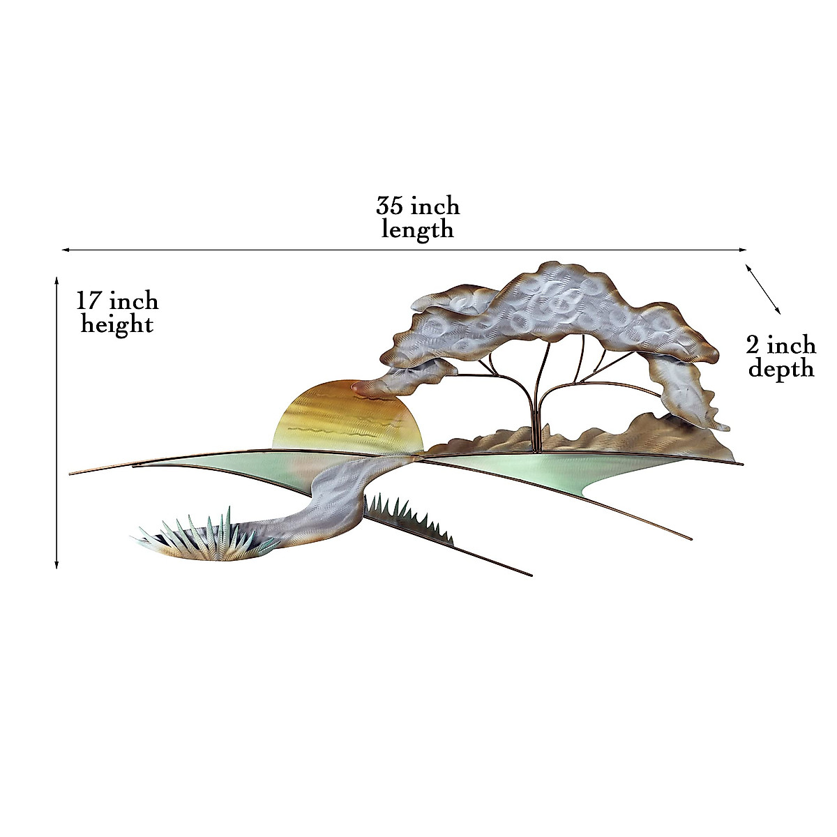 T.I. Design Oak Hill | Contemporary Metal Tree with Setting Sun Stainless Steel Wall Decor