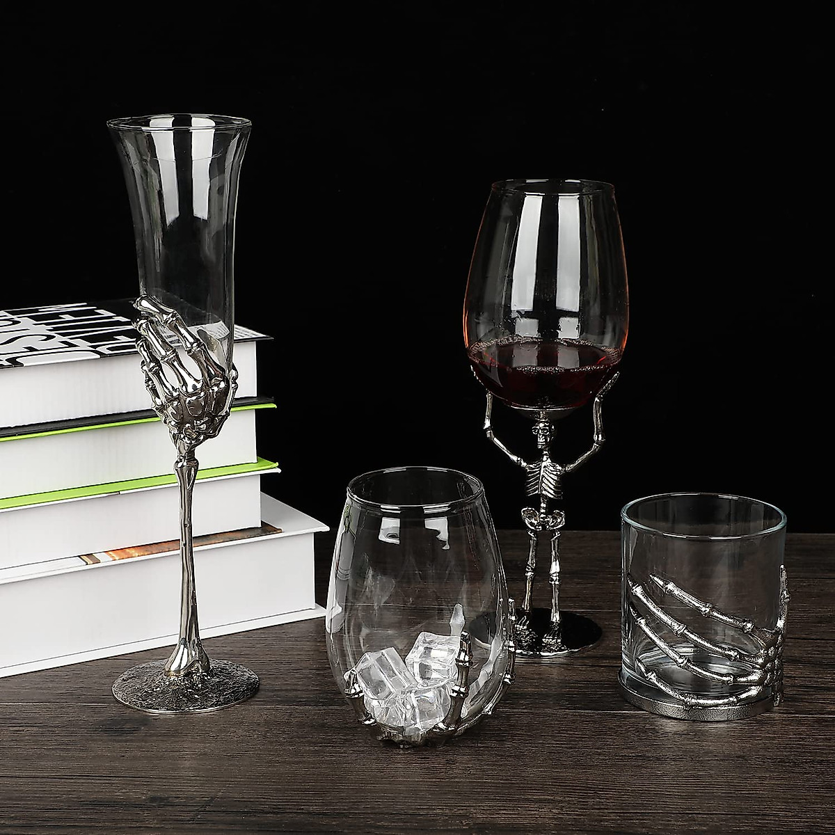 RHFF Halloween Skull Wine Glass, Skeleton Ghost Hand Wine Glass, Halloween Drinking Glasses, Skeleton Hand Goblet, Hotel Family Halloween Party Favors for Adults (D)