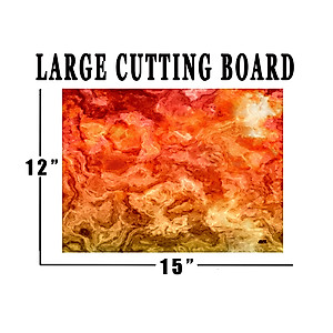 Orange Marble Art Kitchen Glass Cutting Board Modern Decorative Gift Abstract Wavy Contrast Design