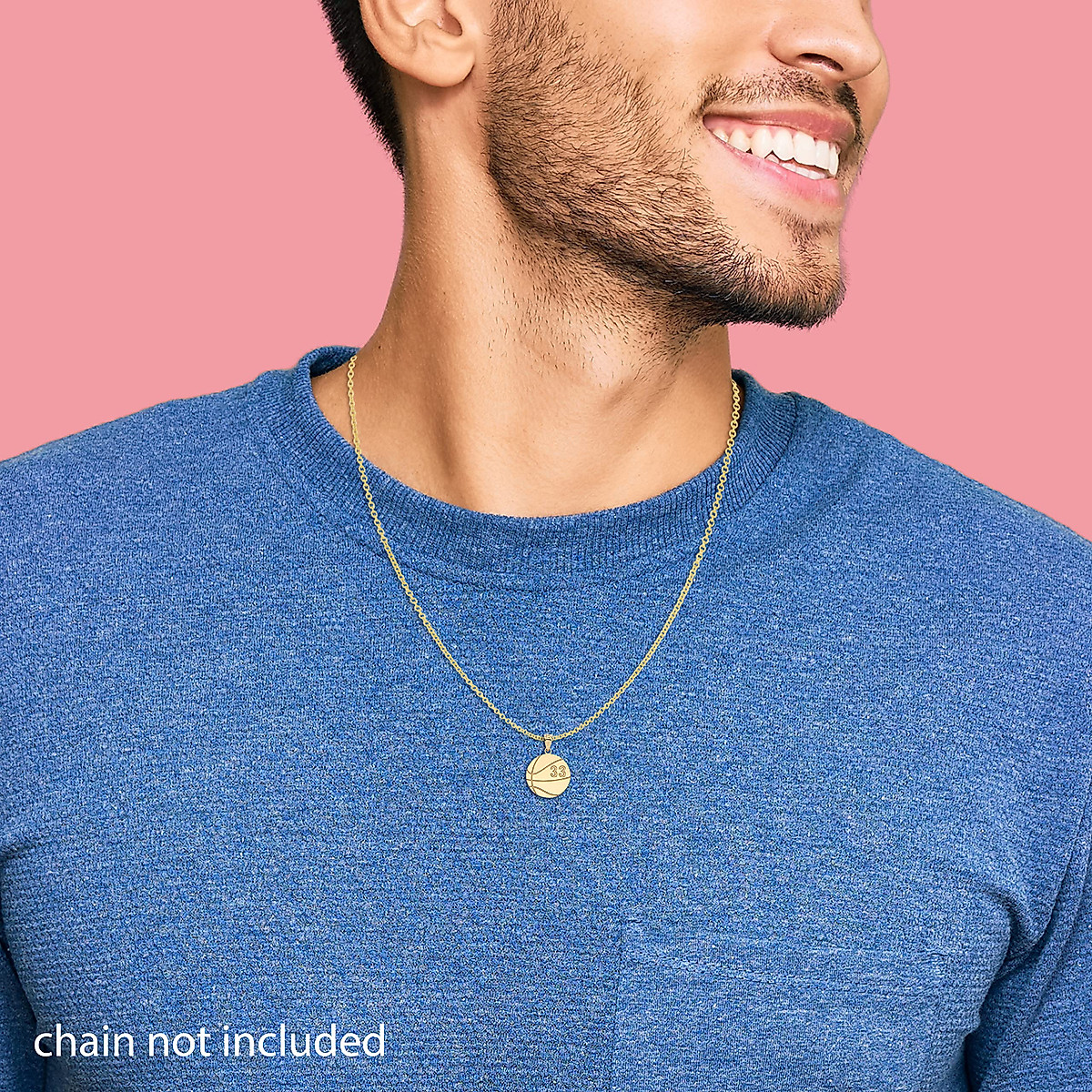 Sports Charms Certified 10k Yellow Gold Personalized Basketball Pendant with Your Name and Number