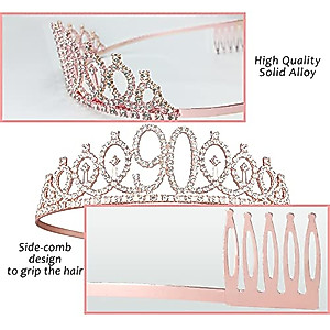 90th Birthday Decorations for Her, Birthday Sash, Crown/Tiara, Candles, Cake Toppers, Balloons, Birthday Gifts for Women, 90th Birthday Decorations for Women, Rose Gold (90th)