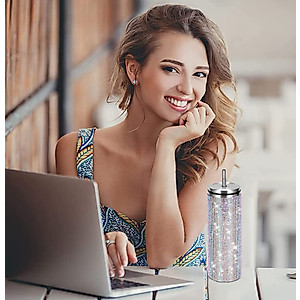 Glitter Water Bottles,Bling Cup -20oz Stainless Steel Diamond Water Bottle Insulated Cups with Lids and Straws Rhinestone,Gift for Women Mom Girlfreind (colorful)