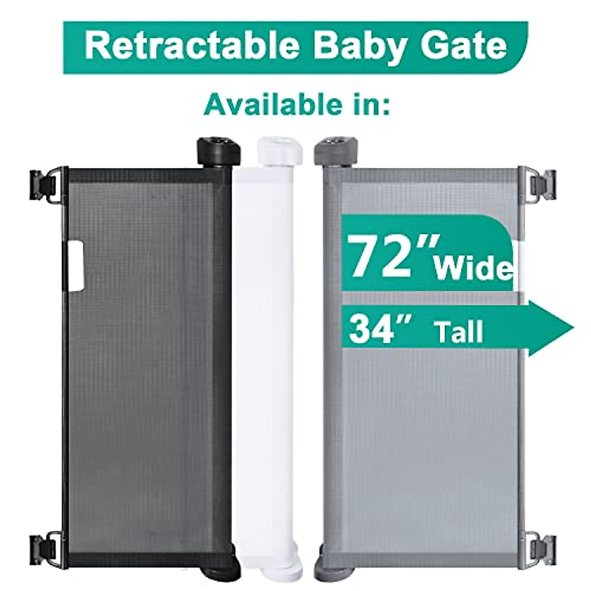 Retractable Baby Gates for Staris - PRObebi Retractable Dog Gate, Indoor Safety Gate Extends to 72" Wide 34" Tall, Extra Wide Baby Gate, Mesh Gate for Doorways, Hallways, Outdoor, Grey