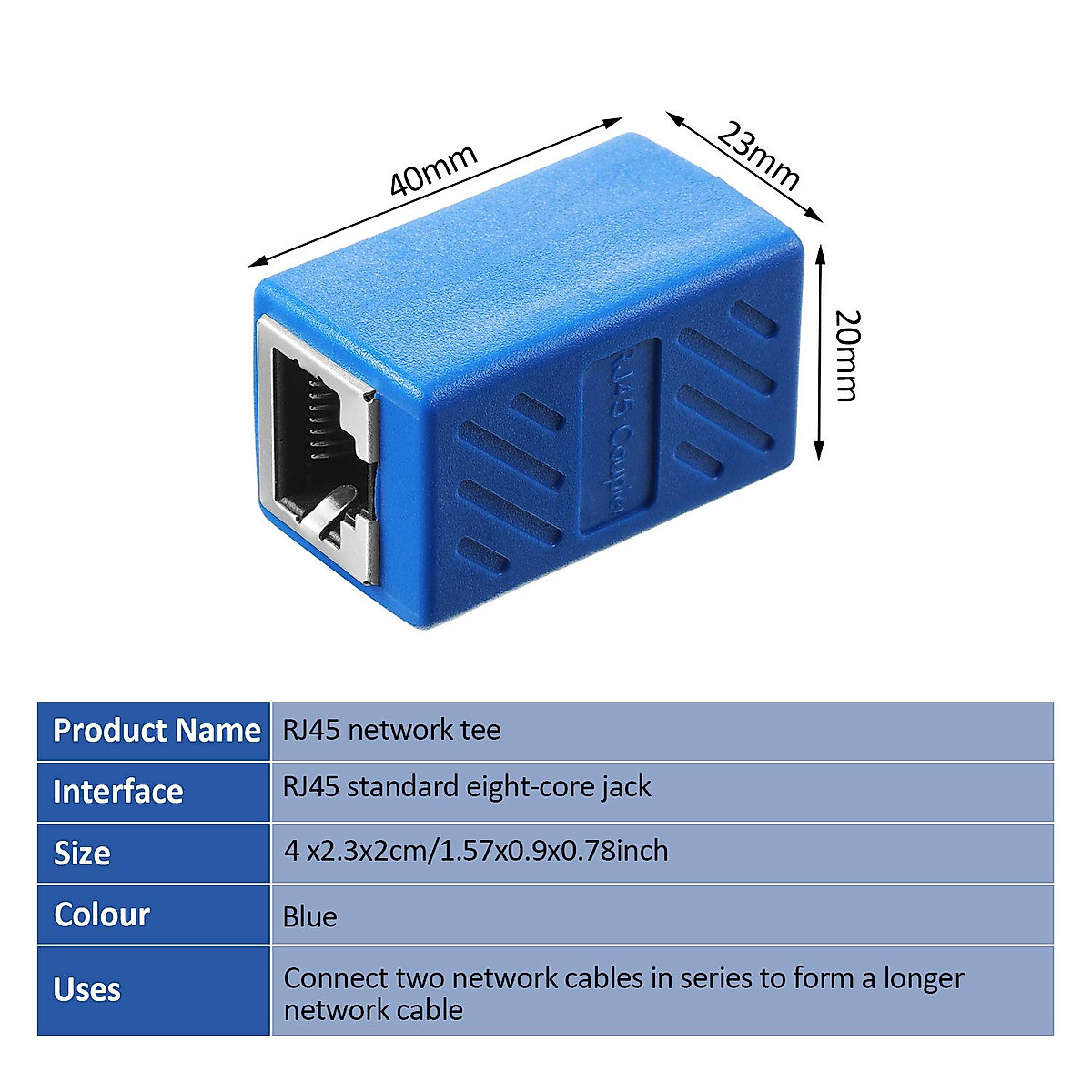 10 Pieces RJ45 Coupler, Ethernet Extension Adapter Network Connector for Cat7/Cat6/Cat5e/Cat5 Ethernet Network Cable Coupler Female to Female (Blue)