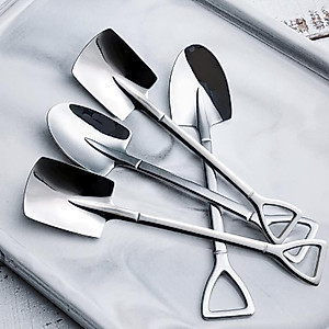 6 Pack Stainless Ice Cream Spoons, Shovel Spoons, Watermelon Spoon Reusable Small Spoon for Tea Dessert Home Kitchen Party Restaurant Party Supplies (Silver)