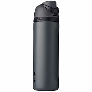Owala FreeSip Insulated Stainless Steel Water Bottle with Straw for Sports and Travel, BPA-Free, 24-Ounce, Grayt & Silicone Water Bottle Boot, Anti-Slip Protective Sleeve Cover, Black