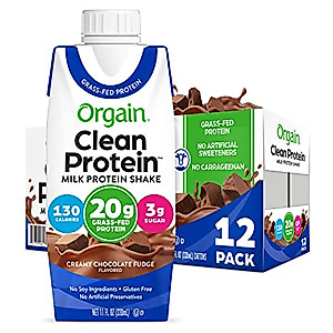 Orgain Grass Fed Clean Protein Shake, Creamy Chocolate Fudge - 20g of Protein, Meal Replacement, Ready to Drink, Gluten Free, Soy Free, Kosher, Packaging May Vary, 11 Fl Oz (Pack of 12)