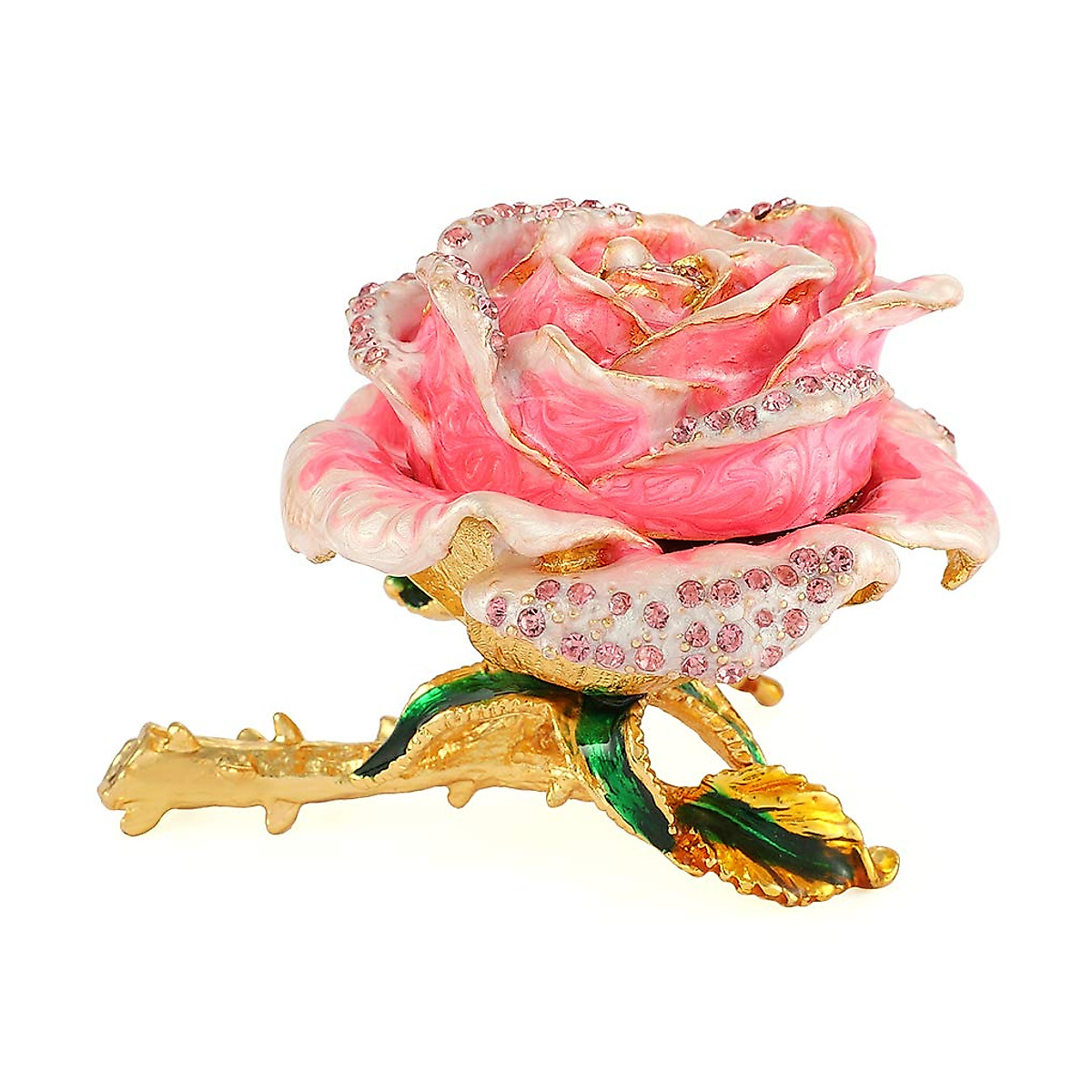 QIFU Decorative Hand Painted Rose Hinged Jewelry Trinket Box Unique Gift Home Decor