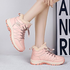 ZHNSHM Womens Winter Boots Casual Lightweight Waterproof Snow Boots Anti-Slip Fur Lined Trekking Backpacking Hiking Boots