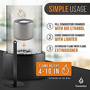 Flammtal Tabletop Fire Pit [4h Burning Time] - Indoor & Outdoor - Ethanol Table Top Fire Pit Bowl with Black & White Stones - Portable Fire Pit with 2 Combustion Chambers - Fire Bowl