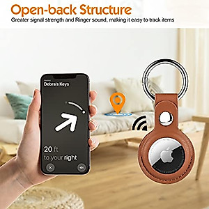 Geemik Airtag Holder -4 Pack, 2 Leather Airtag Keychain & 2 Light Silicone Airtag Case, Apple AirTags Protective Case Accessories with Key Ring for Wallet,Luggage,Cat,Dog,Pets