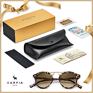 CARFIA Small Acetate Polarized Sunglasses for Women UV Protection, Retro Double Bridge Eyewear Metal Brow Round Sunnies
