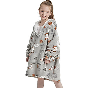 NAFLEAP Wearable Blanket Kids Hoodie Oversized Fleece Sherpa Christmas Sweatshirt Gift for Girls, Animal