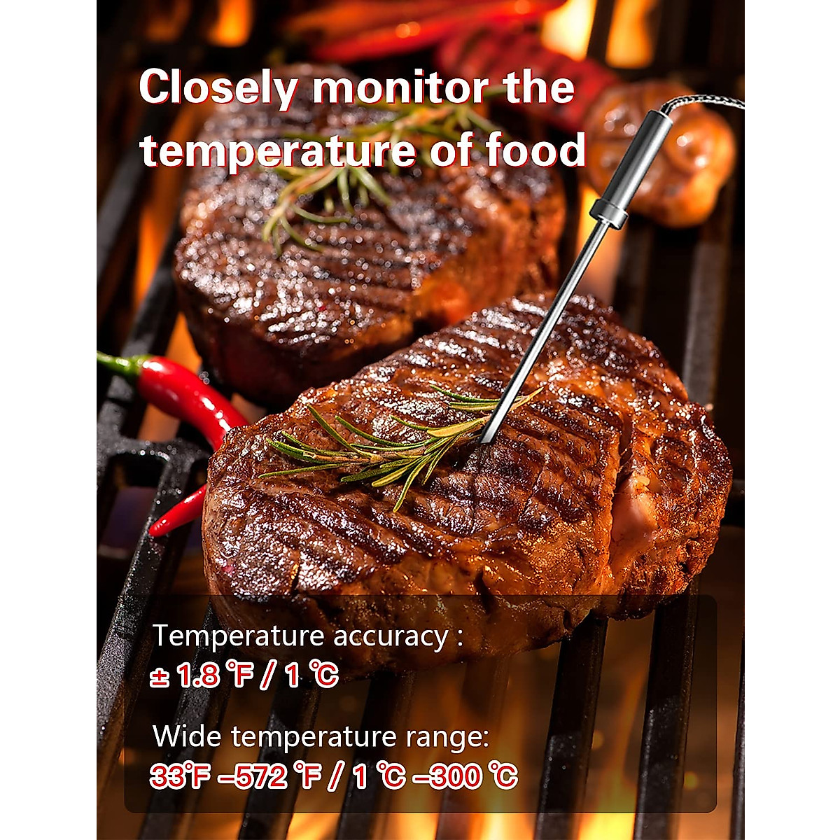 BFOUR Bluetooth Meat Thermometer Wireless Grill Thermometer with 3 Probes, Premium Digital Instant Read Meat Thermometer Food Thermometer Timer Alarm for Smoker, Grill, Oven, Kitchen, Cooking, BBQ