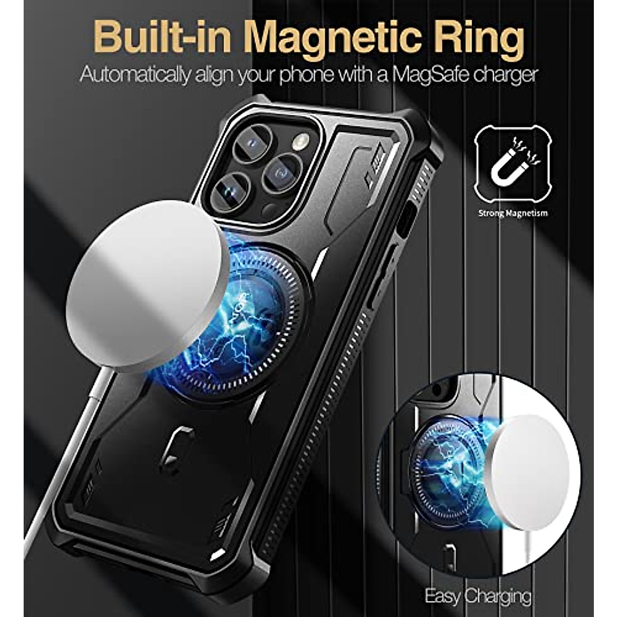 Dexnor Magnetic Case for iPhone 14 Pro Max, Compatible with MagSafe, [Built in Screen Protector and Kickstand] Full-Body Heavy Duty Case Protective Cover for iPhone 14 Pro Max 6.7 Inch, Black