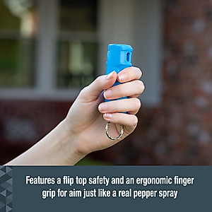 SABRE Practice Spray with Fast Flip Top, Inert Water-Based Formula, 10-Foot (3-Meter) Range, Helps to Build Confidence, Muscle Memory and Familiarity, Ergonomic Finger Grip, Key Ring, Blue