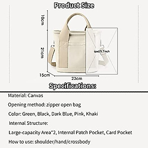 Japanese Canvas Tote Bag - Large Capacity Multi-pocket Handbag Crossbody Bag, with Adjustable Shoulder Strap (Black)