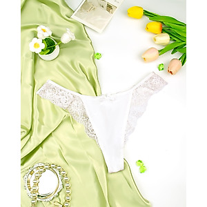 Banamic Women Underwear Floral Lace Thongs Mid Waist Panties Briefs White