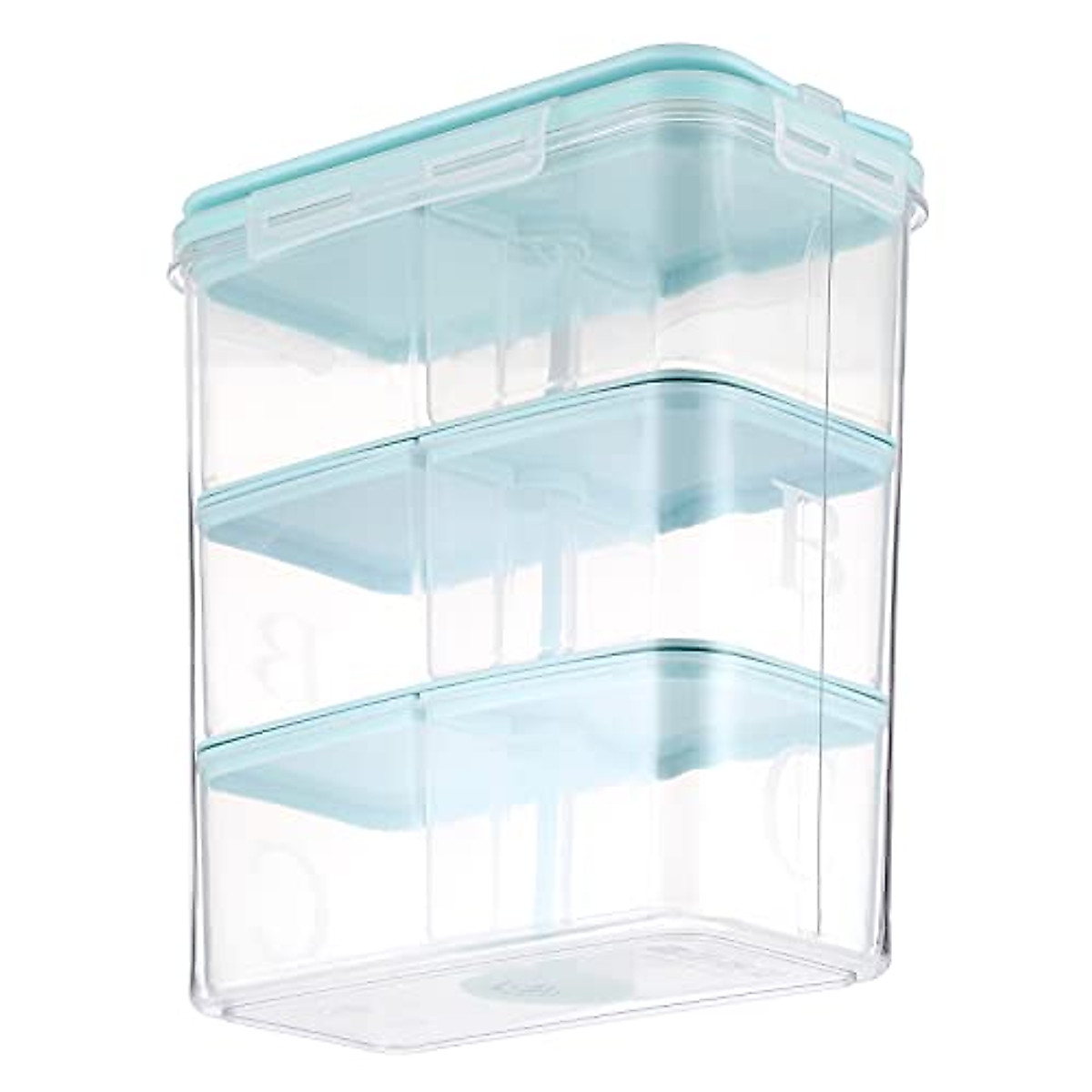 BTSKY 3 Layer Portable Storage Container Box with 6 Removable Grids Multipurpose Plastic Stack & Carry Box,Craft Storage Organizer for Art Supplies, Stationary Supplies Jewelry, Tool Clear Blue