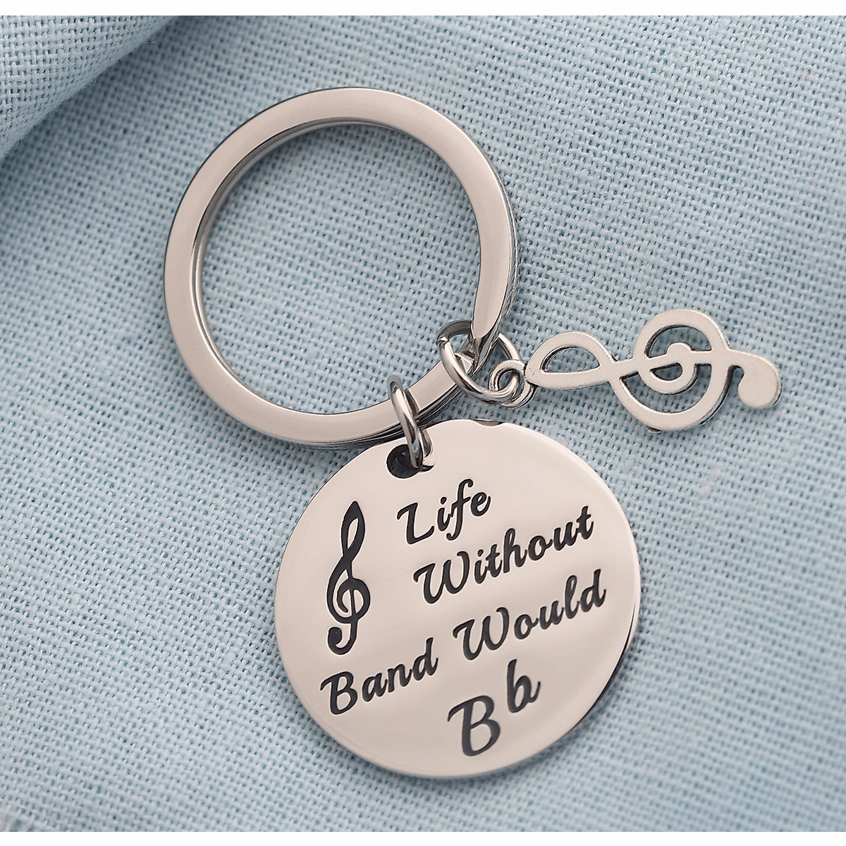 BEKECH Music Gifts Life Without Band Would B Flat Keychain with Musical Note Charm Treble Clef Jewelry Gift for Musician Music Teacher Music Lover (silver)
