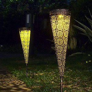 YAOLUU Outdoor Light 2pcs Outdoor Solar Lights, Metal Cone Solar Lights, Outdoor Solar Garden Lights, Projection Lights, Home Garden Decoration Accessories Outdoor Lighting