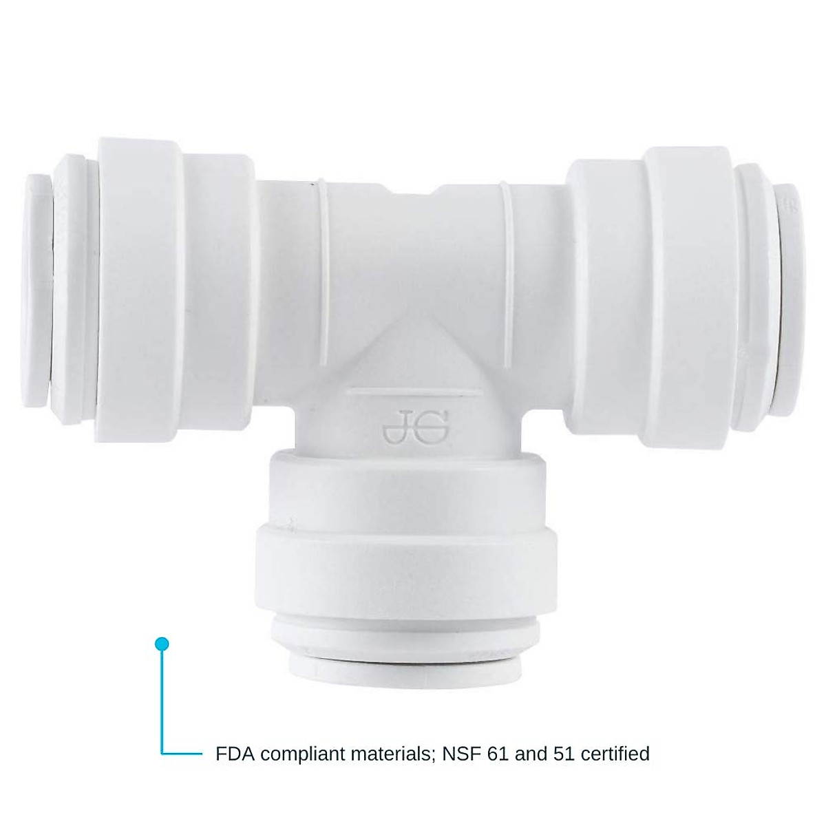 John Guest Speedfit 3/8 Inch x 3/8 Inch x 1/4 Inch OD Reducing Tee, Push to Connect Plastic Plumbing Fitting, PP30121208WP