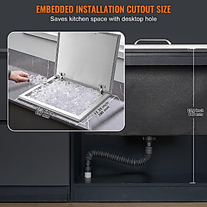 VEVOR Drop in Ice Chest, 28" L x 16" W x 17" H Stainless Steel Ice Cooler, Commercial Ice Bin with Hinged Cover, 40 qt Outdoor Kitchen Ice Bar, Drain-Pipe and Drain Plug Included, for Cold Wine Beer